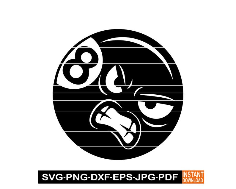 Angry 8 Billiard Ball SVG, Billiard Ball Mascot SVG, Clipart, Files for ...