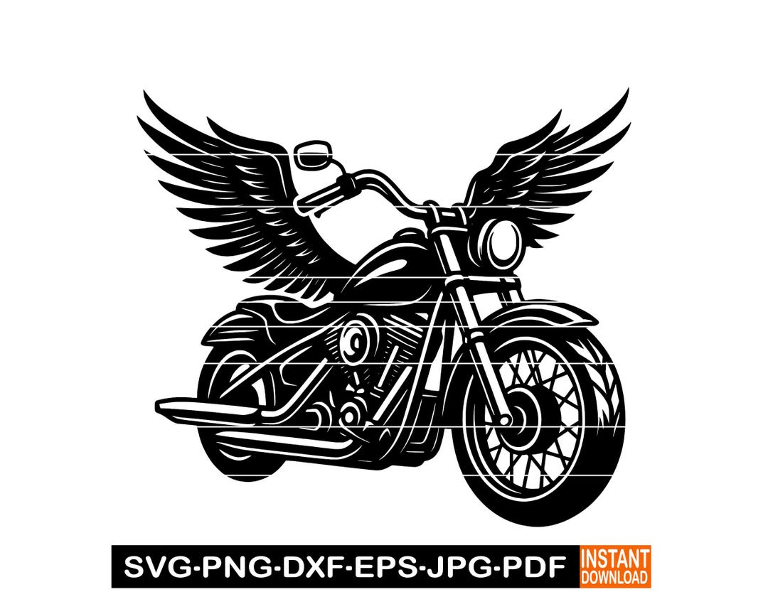Winged Motorcycle SVG, PNG, DXF, Freedom Rider Bike Silhouette, Angel ...