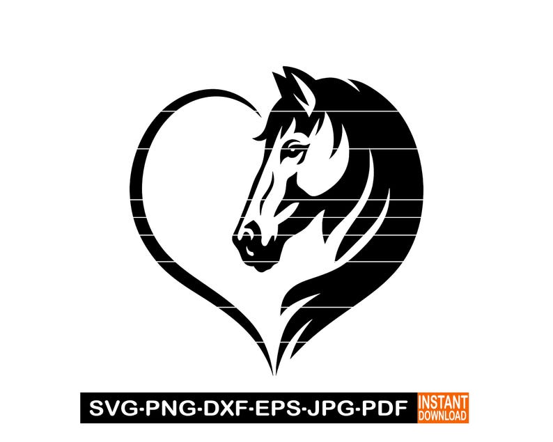 Corazón de caballo SVG, PNG, DXF, silueta de caballo con corazón ...