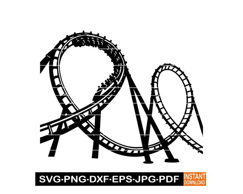 Roller Coaster #2 SVG, PNG, DXF, Amusement Park Ride Clipart, Carnival ...