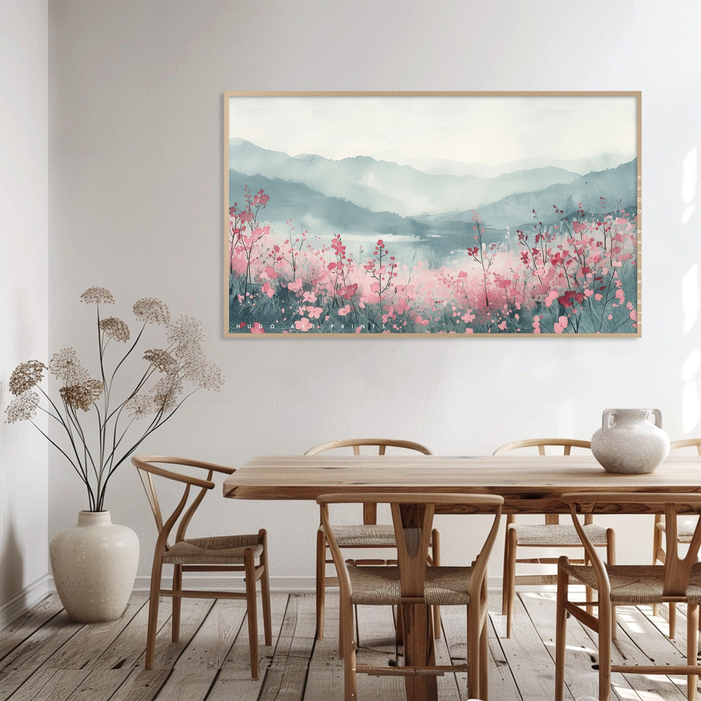 Samsung Frame TV Art, Country Flowers Art, Spring Pink Flowers Field ...
