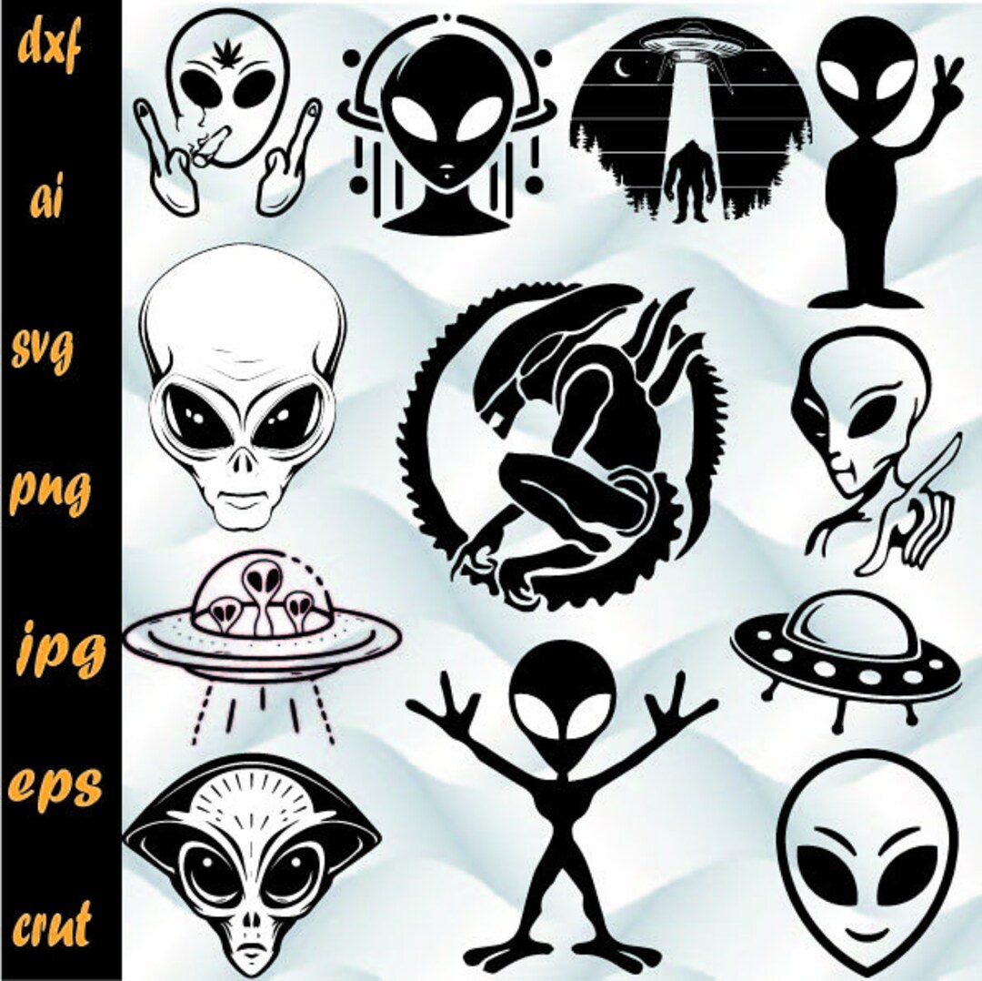 Alien Svg Bundle, Ufo Svg for Cricut, Alien Vector, Alien Head Svg ...