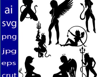 Angel and Devil Svg Png Dxf Eps Instant Download for Print Cut Cricut ...