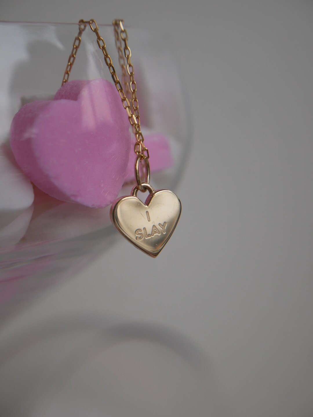 14k Solid Gold Candy Heart "i Slay" - Etsy