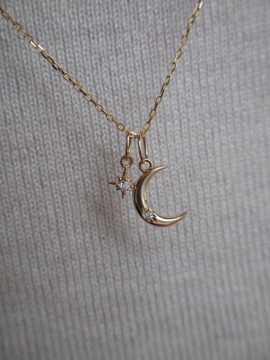 Solid 14k Gold Charms: Moon & Star - Etsy