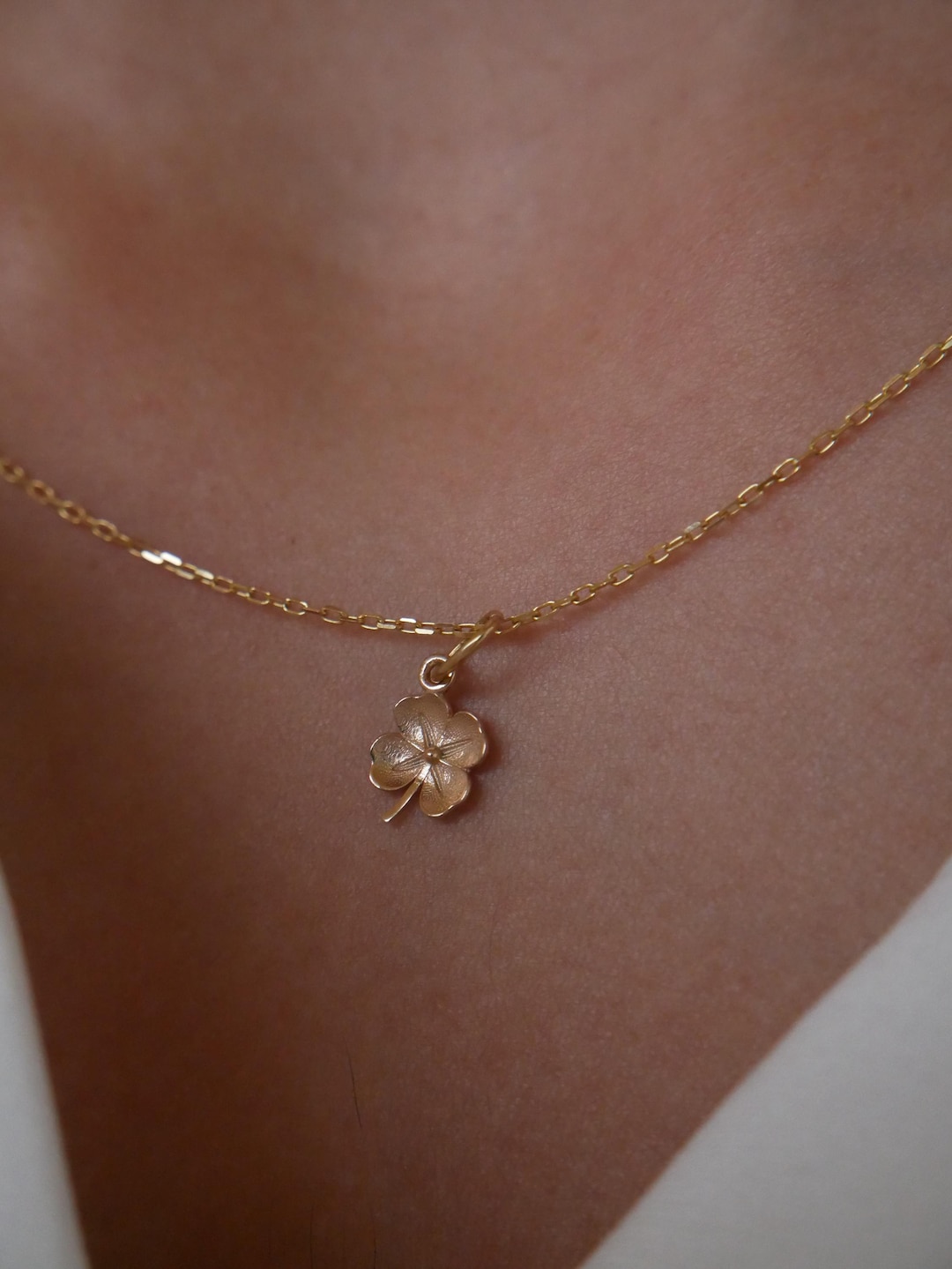 Solid 14k Gold Four Leaf Clover Charm - Etsy