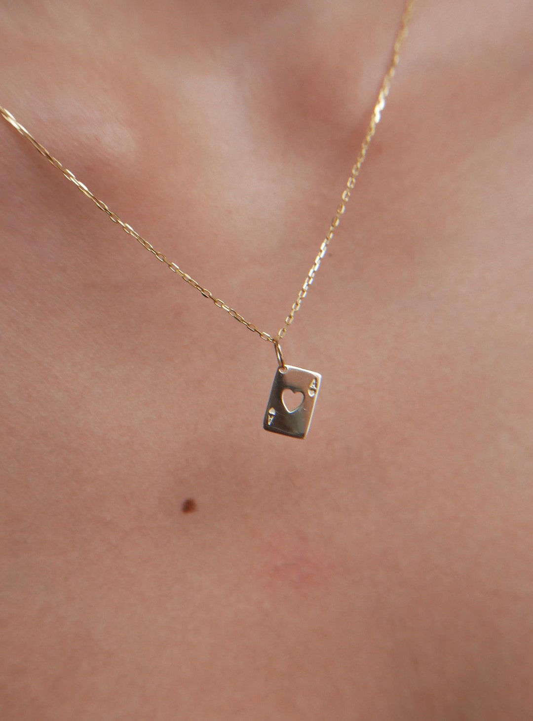 14k Solid Gold Ace Playing Card Charm - Etsy