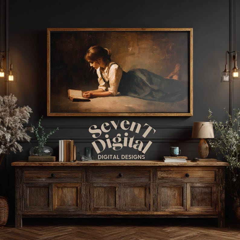 Woman Reading Frame TV Art, Vintage Oil Painting Style (digital ...