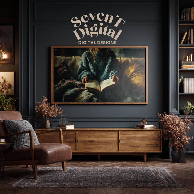 Woman Reading Frame TV Art, Vintage Oil Painting Style (digital ...