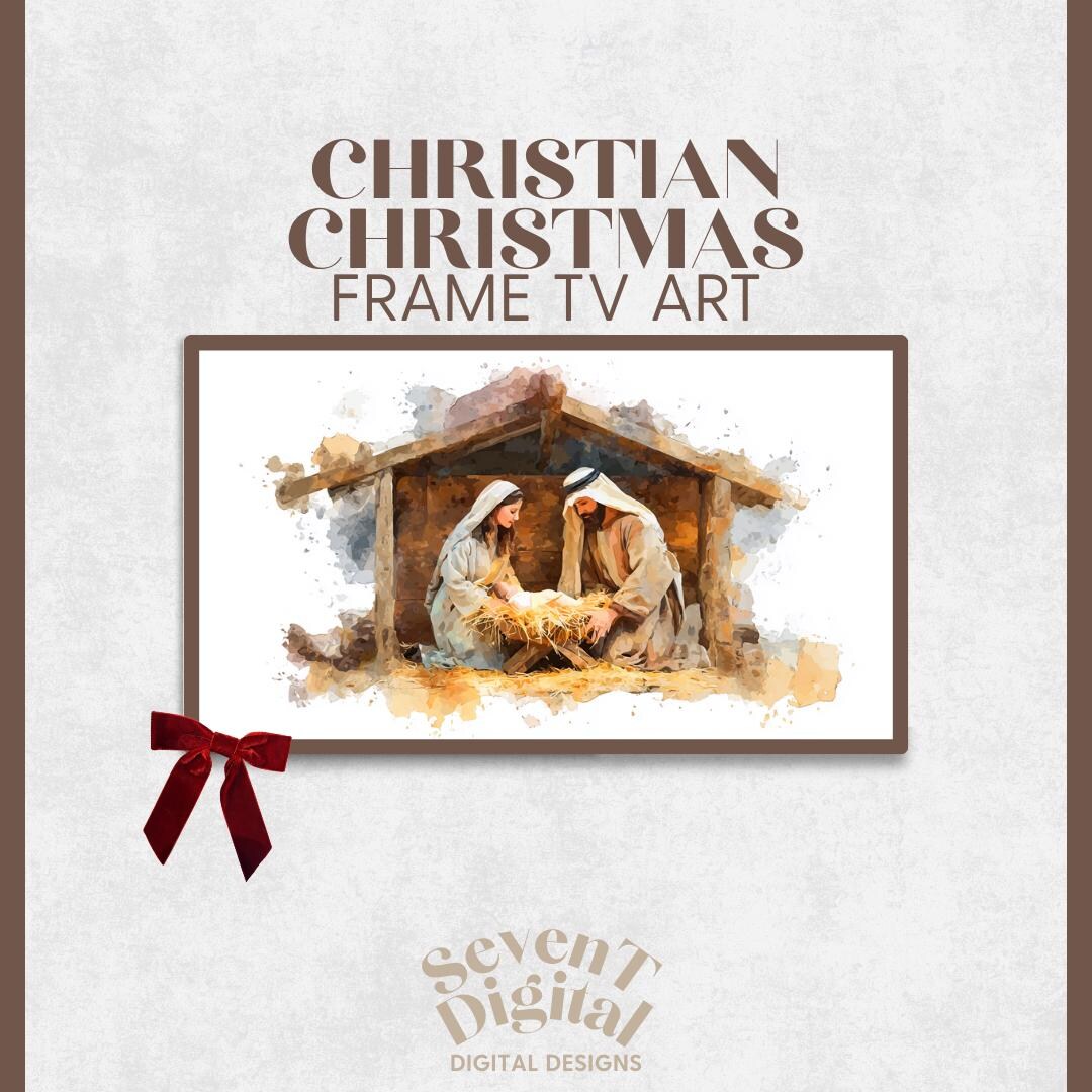 Watercolor Nativity Scene Frame TV Art, Mary, Joseph and Jesus at the ...