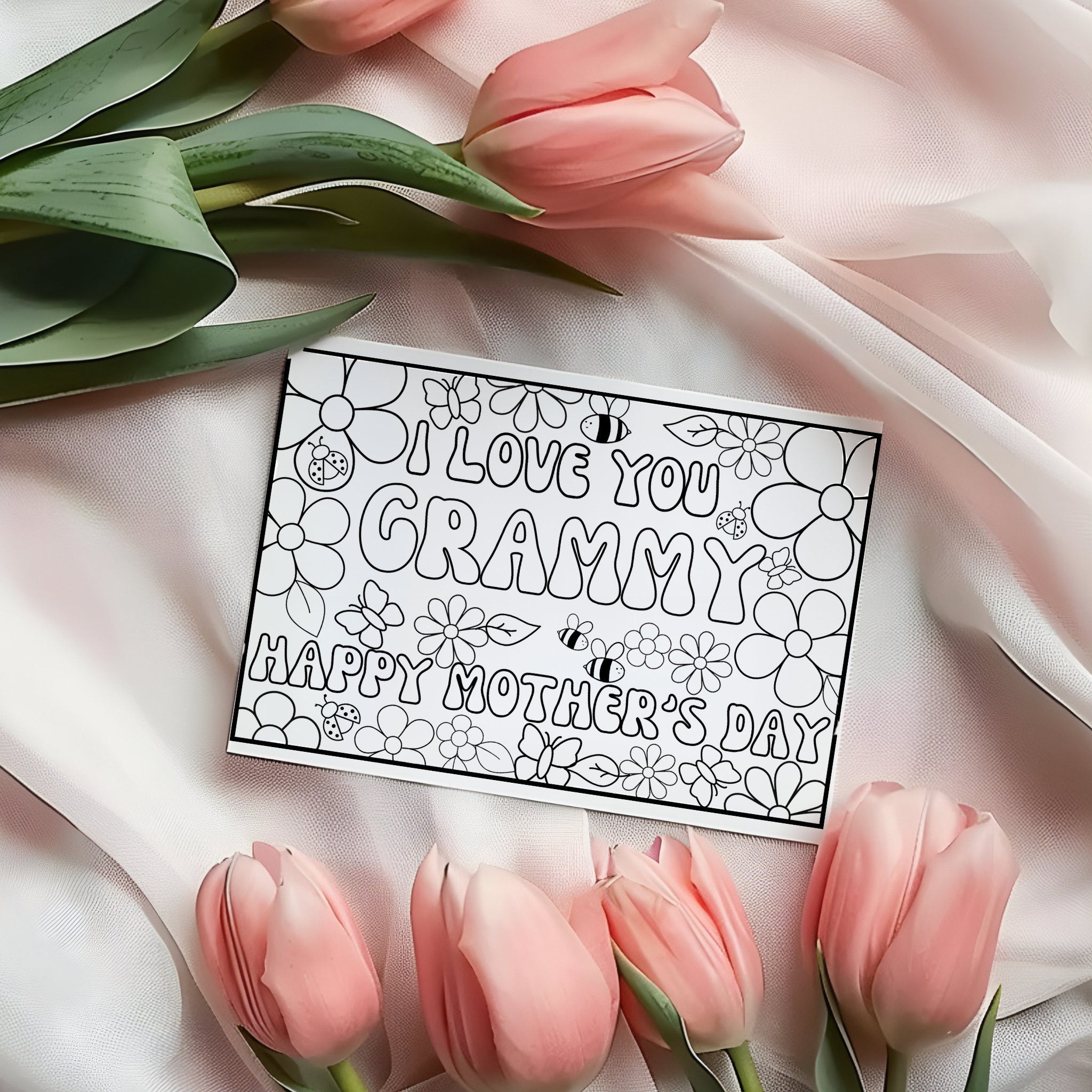Grammy Mother's Day Printable Coloring Page With Flowers Bubble Letters ...