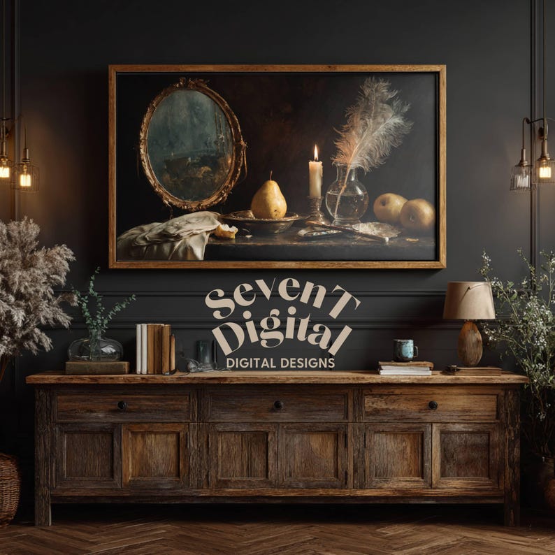 Vintage Victorian Still Life Frame TV Art, Moody Oil Painting Style ...