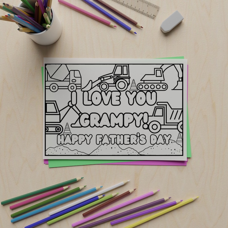 Grampy Father's Day Printable Coloring Page With Construction Trucks ...