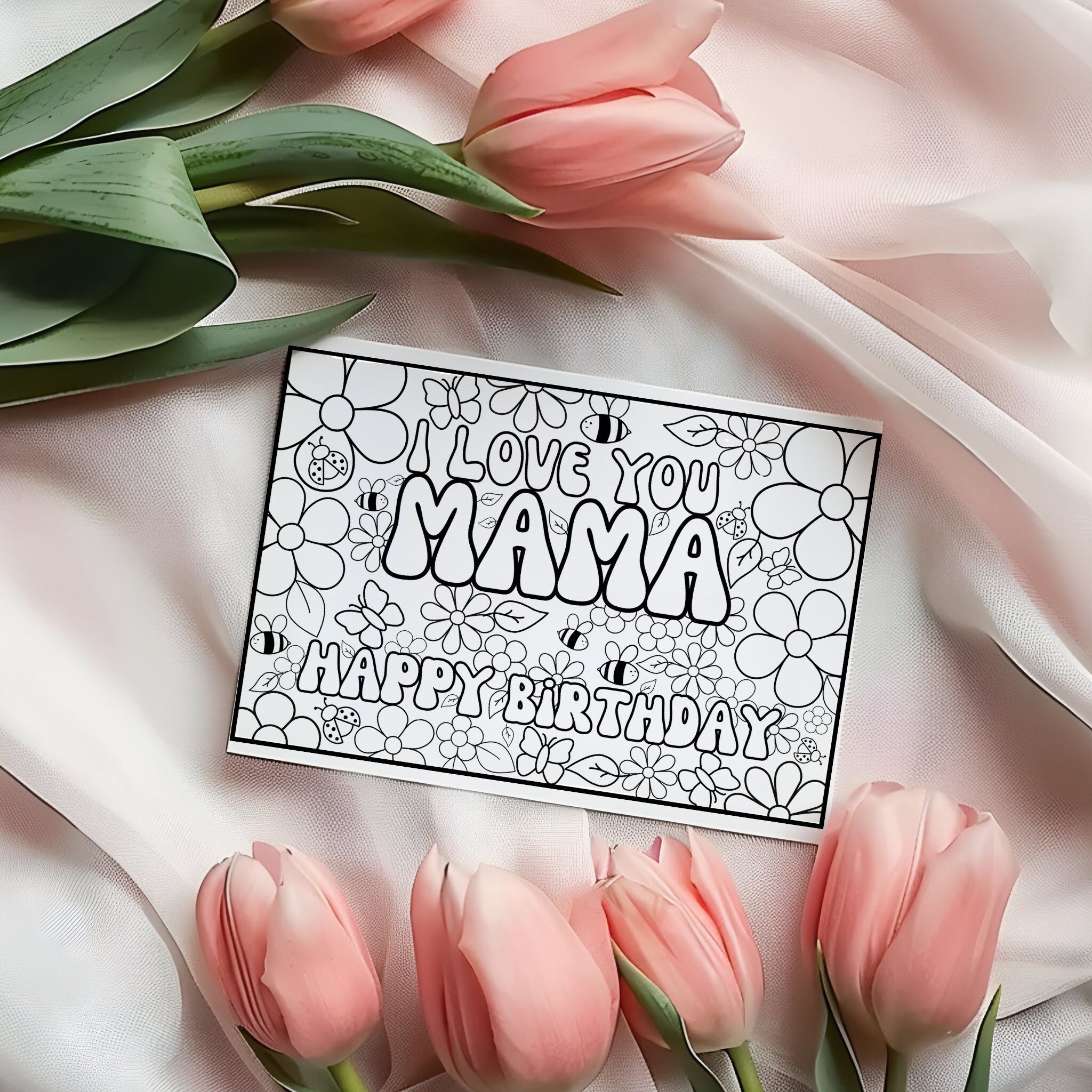 Mama Birthday Printable Coloring Page With Flowers Bubble Letters ...