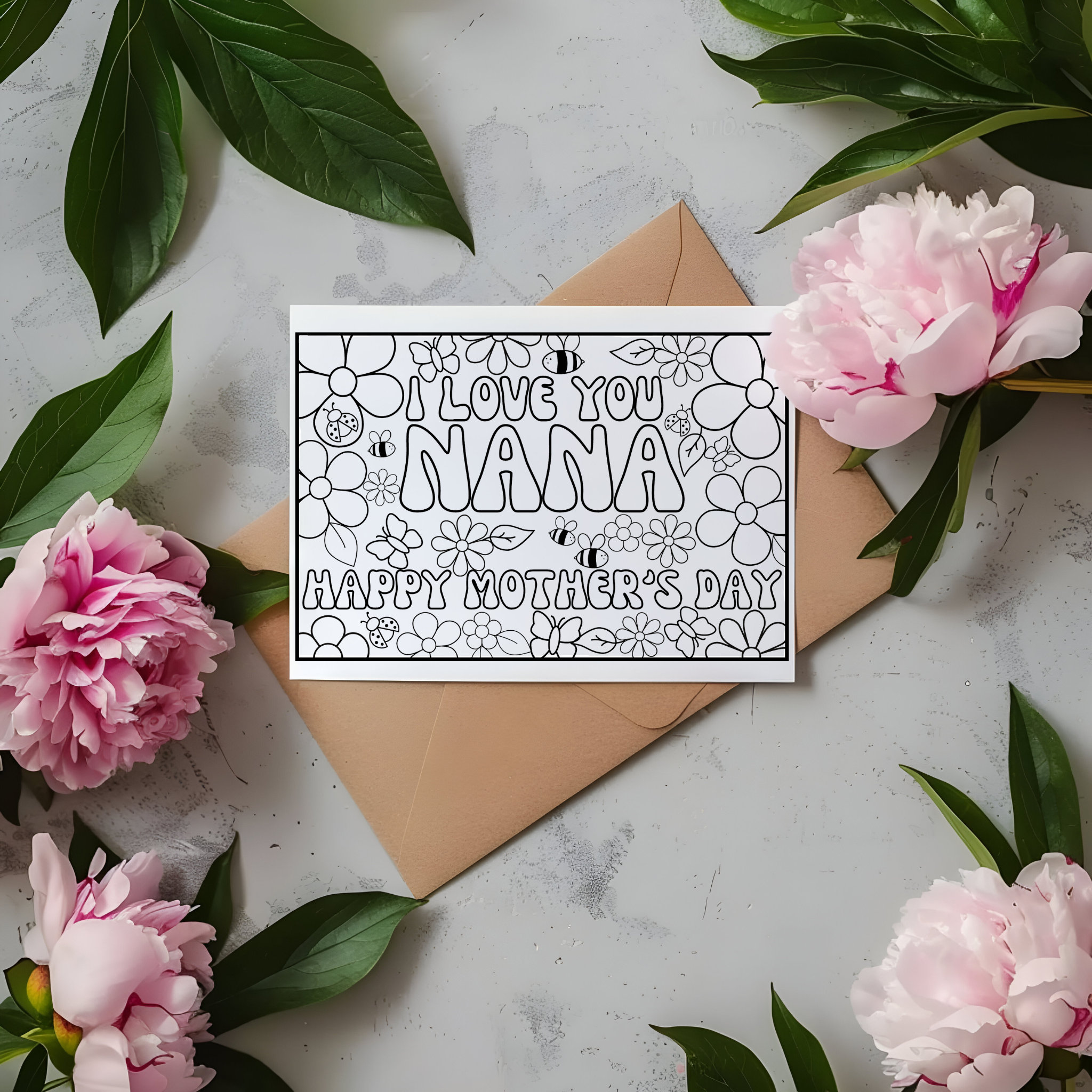 Nana Mother's Day Printable Coloring Page With Flowers Bubble Letters ...