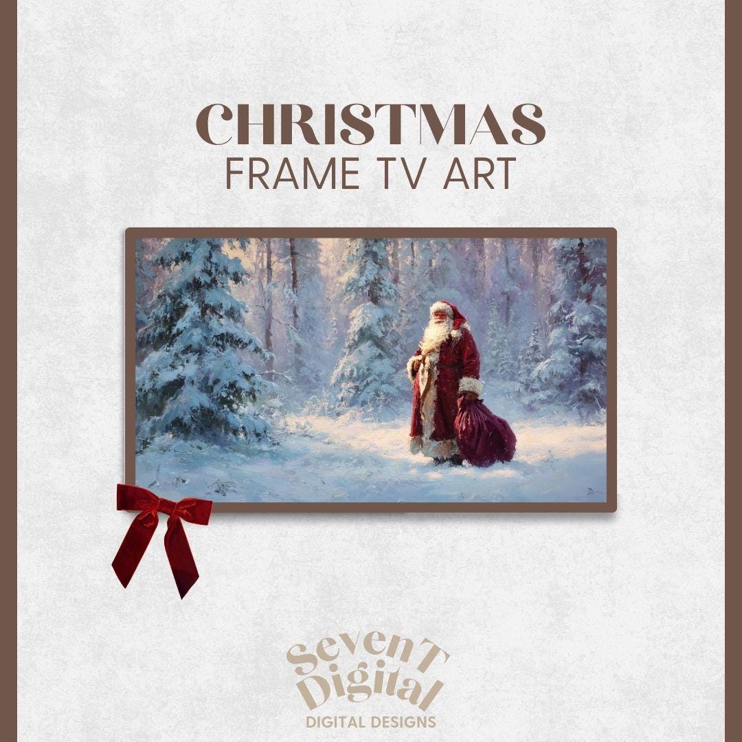 Vintage Santa Snowy Woods Christmas Frame TV Art (digital Download) - Etsy
