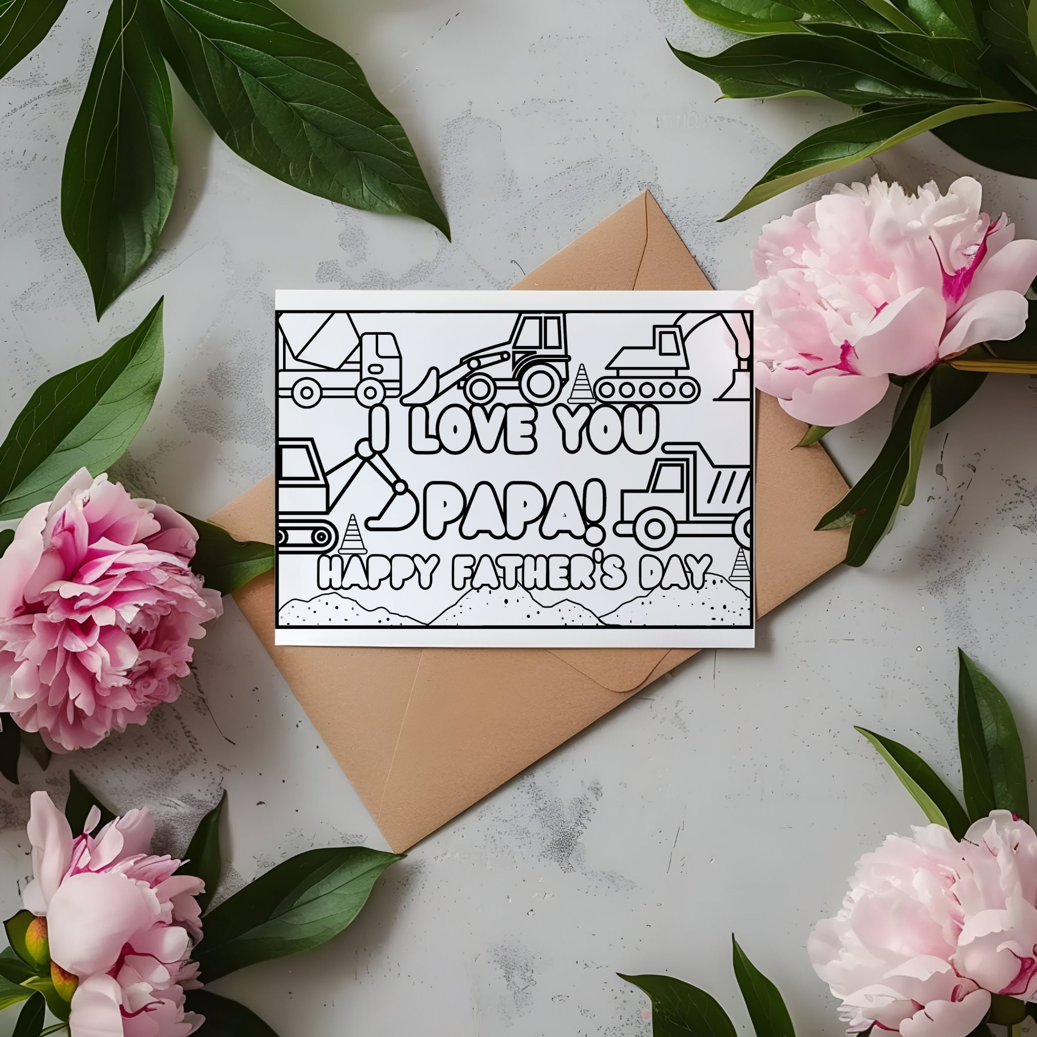 Papa Father's Day Printable Coloring Page With Construction Trucks ...