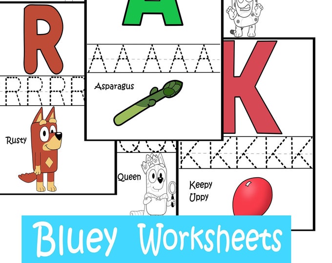 BLUEY Handwriting and Reading Practice, Preschool Learning, Letter ...