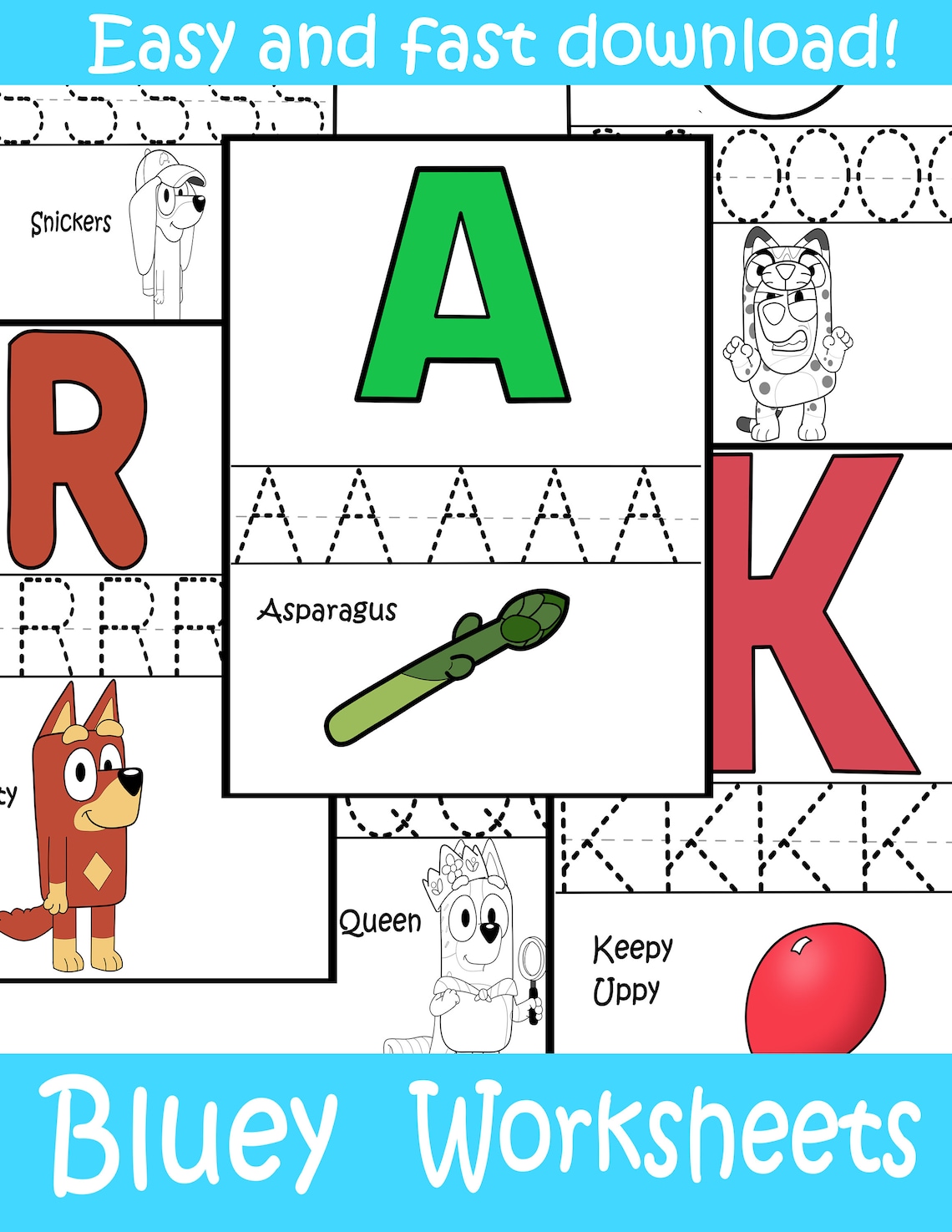 Bluey Children Alphabet Tracing/coloring Worksheet Digital Printing - Etsy