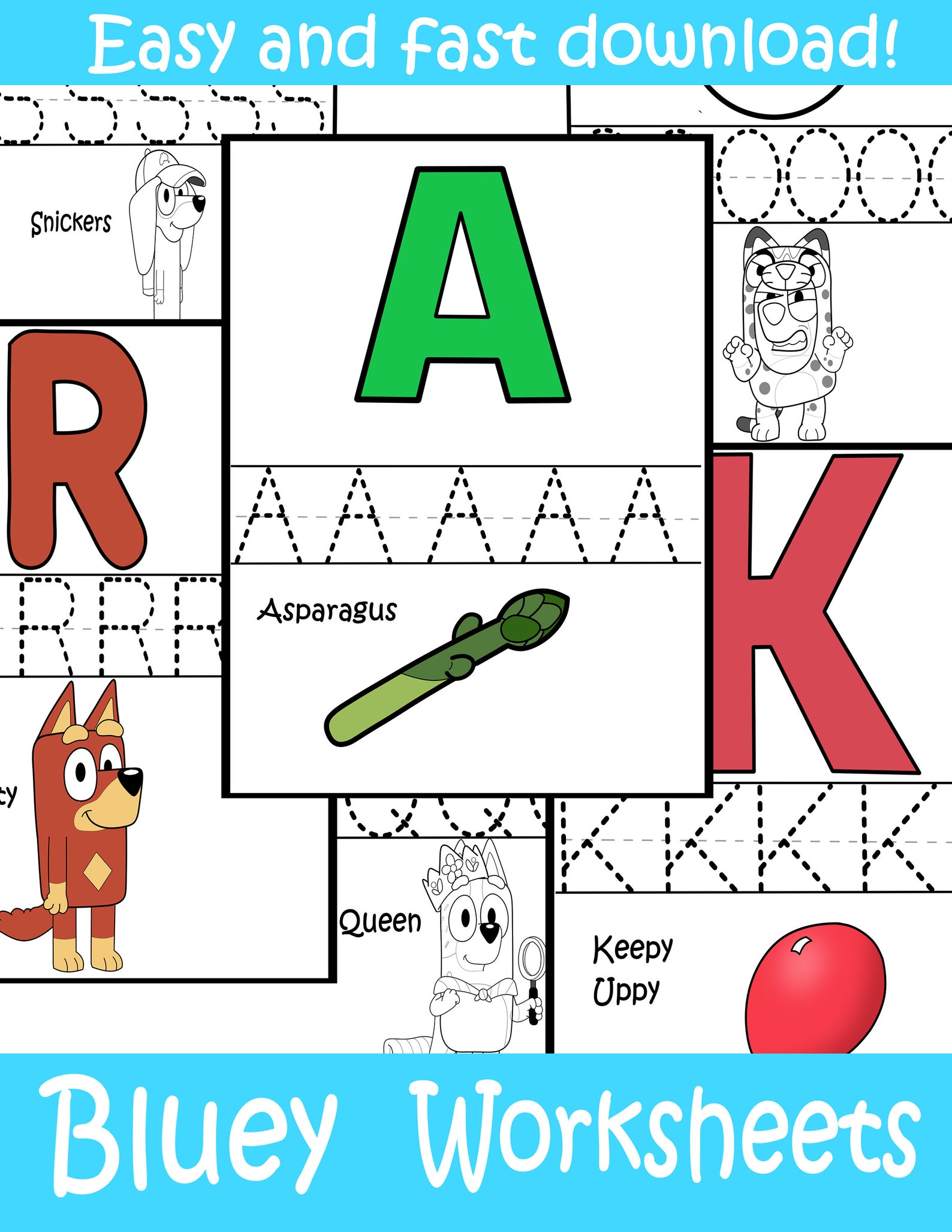 Bluey Children Alphabet Tracing/coloring Worksheet Digital Printing - Etsy