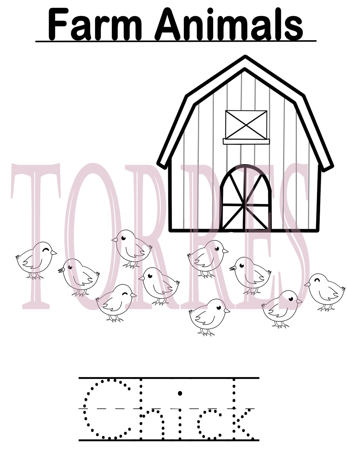 Farm Animals Coloring and Tracing Worksheets for Children's Learning ...