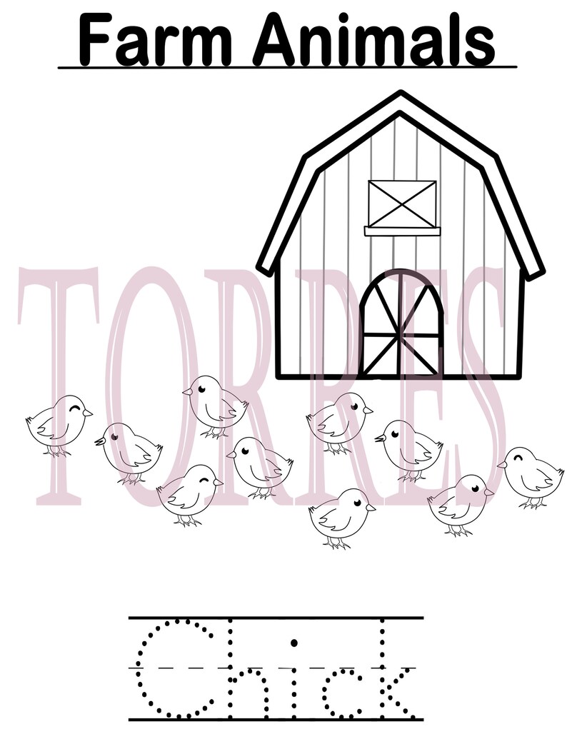 Farm Animals Coloring and Tracing Worksheets for Children's Learning ...