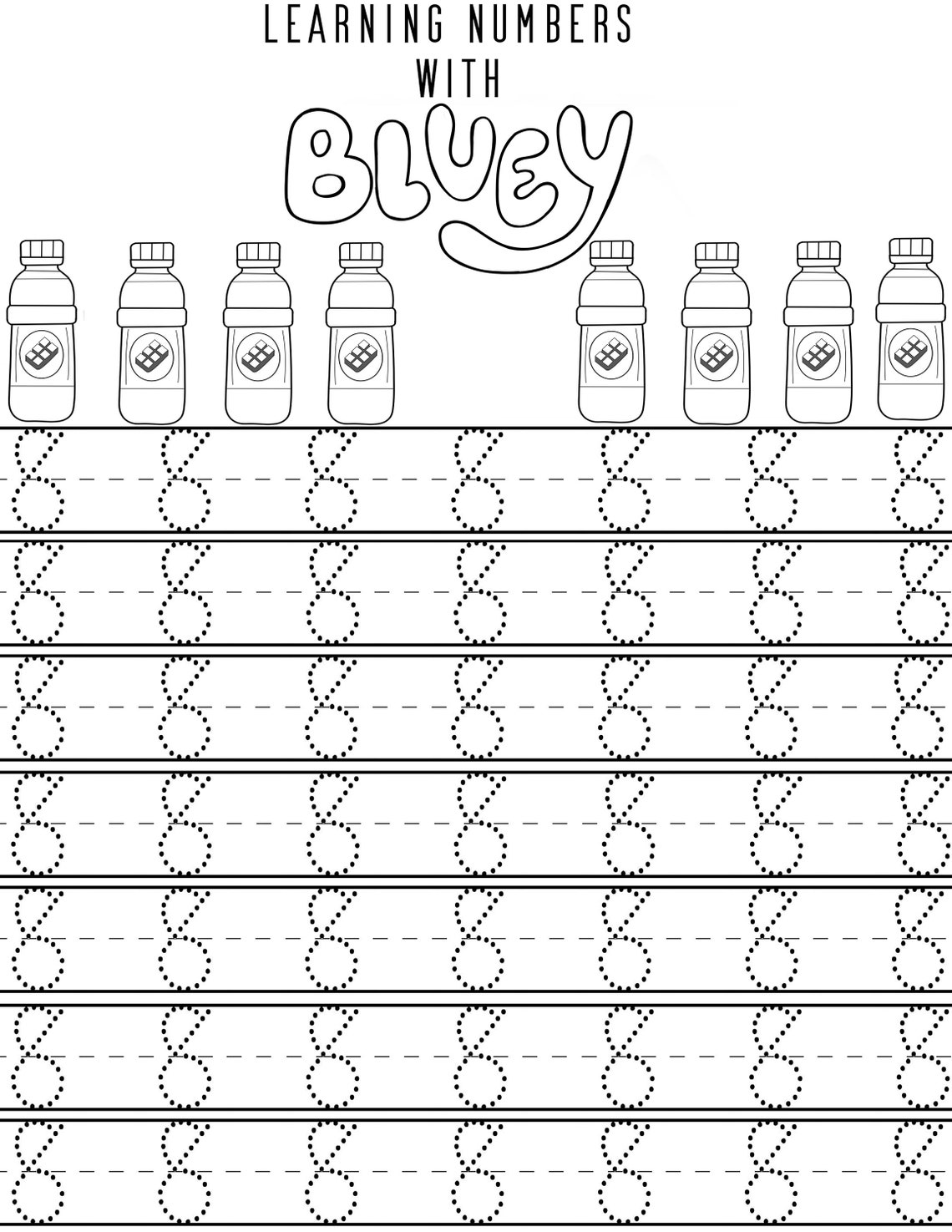 Bluey Children Learning Number & Coloring Worksheets - Etsy