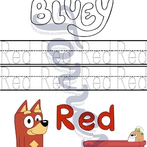 Bluey Children Color & Tracing Learning Worksheets - Etsy