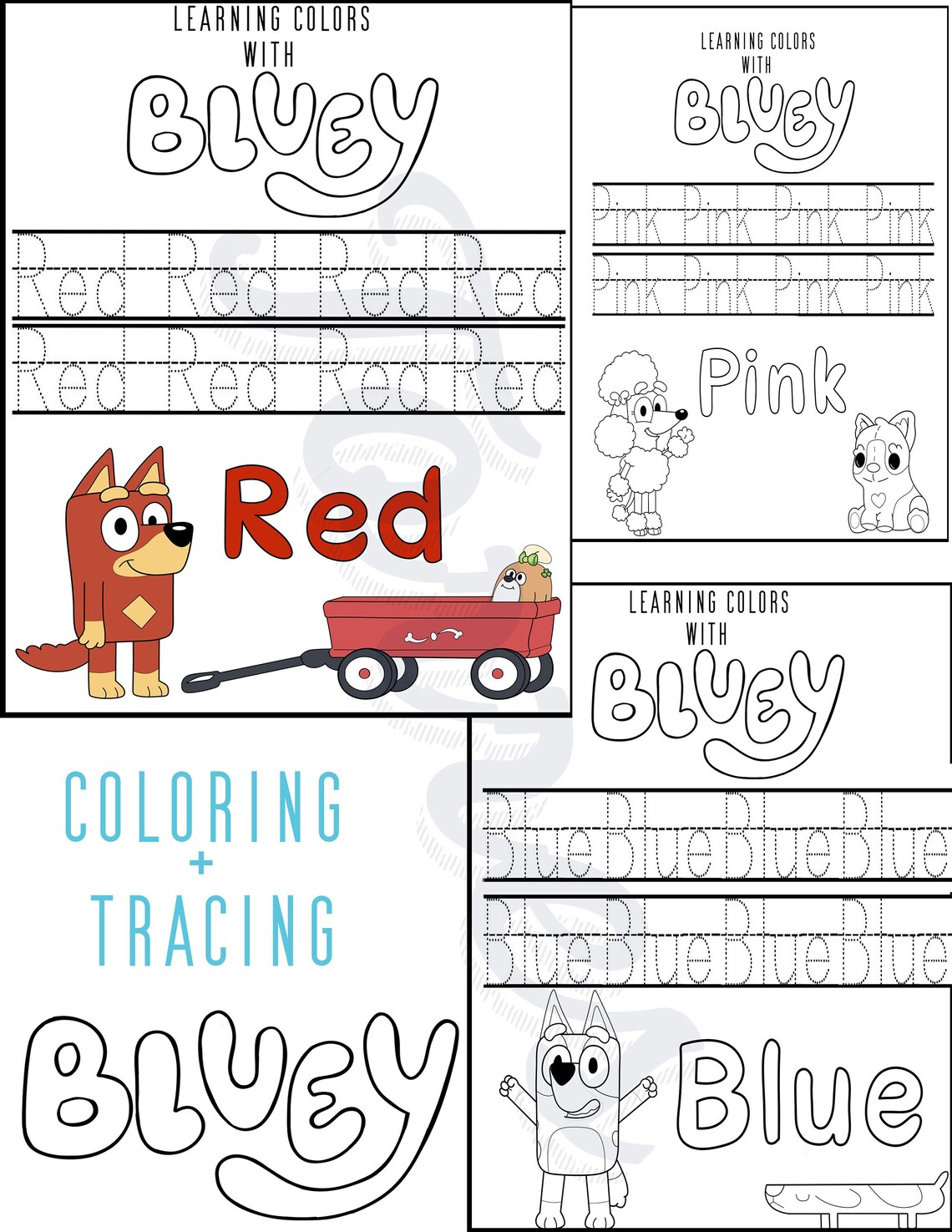 Bluey Children Color & Tracing Learning Worksheets - Etsy