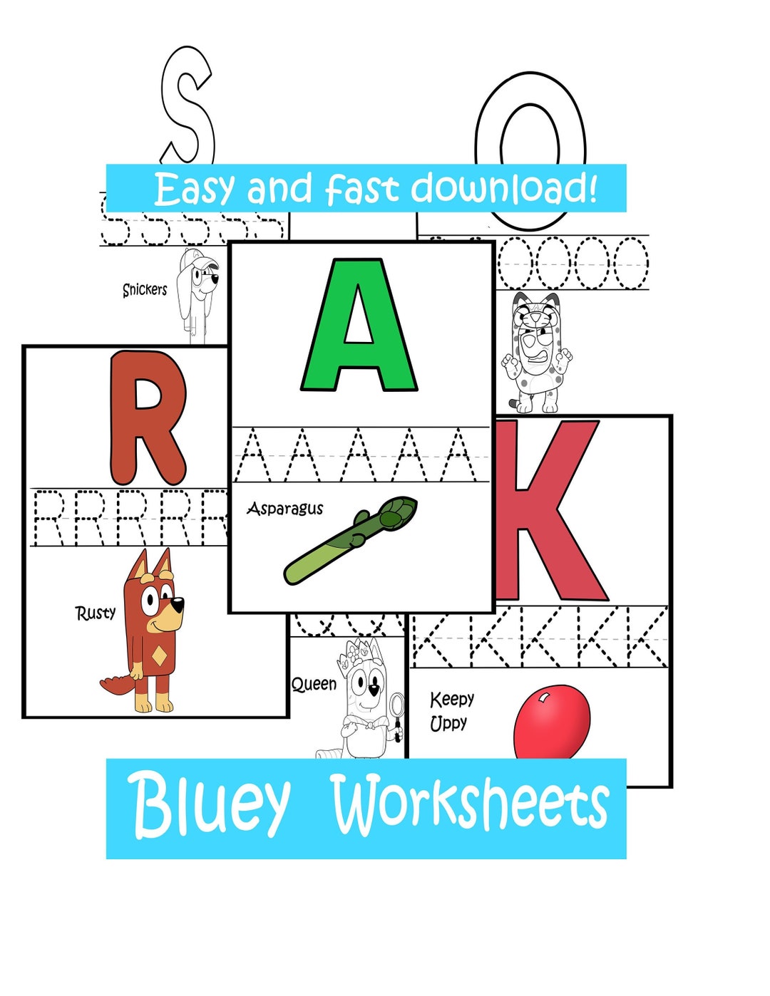 Bluey Children Alphabet Tracing/coloring Worksheet Digital Printing - Etsy