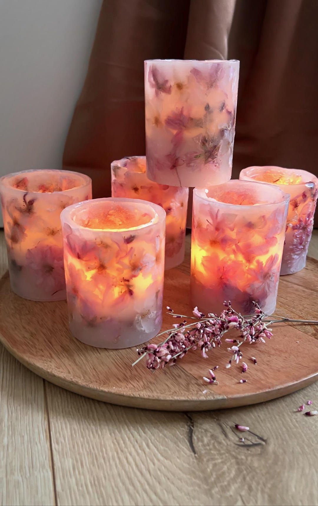 Sakura Night Lamps Candle Holders Handmade Set With Dried Flowers – LED ...