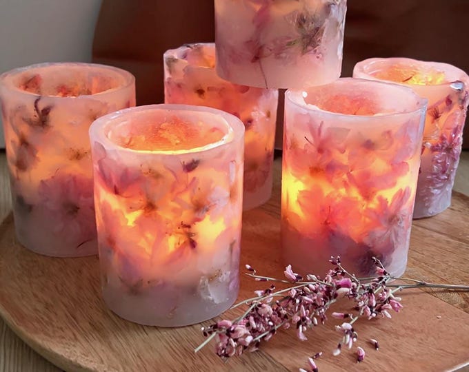 Sakura Night Lamps Candle Holders Handmade Set With Dried Flowers – LED ...