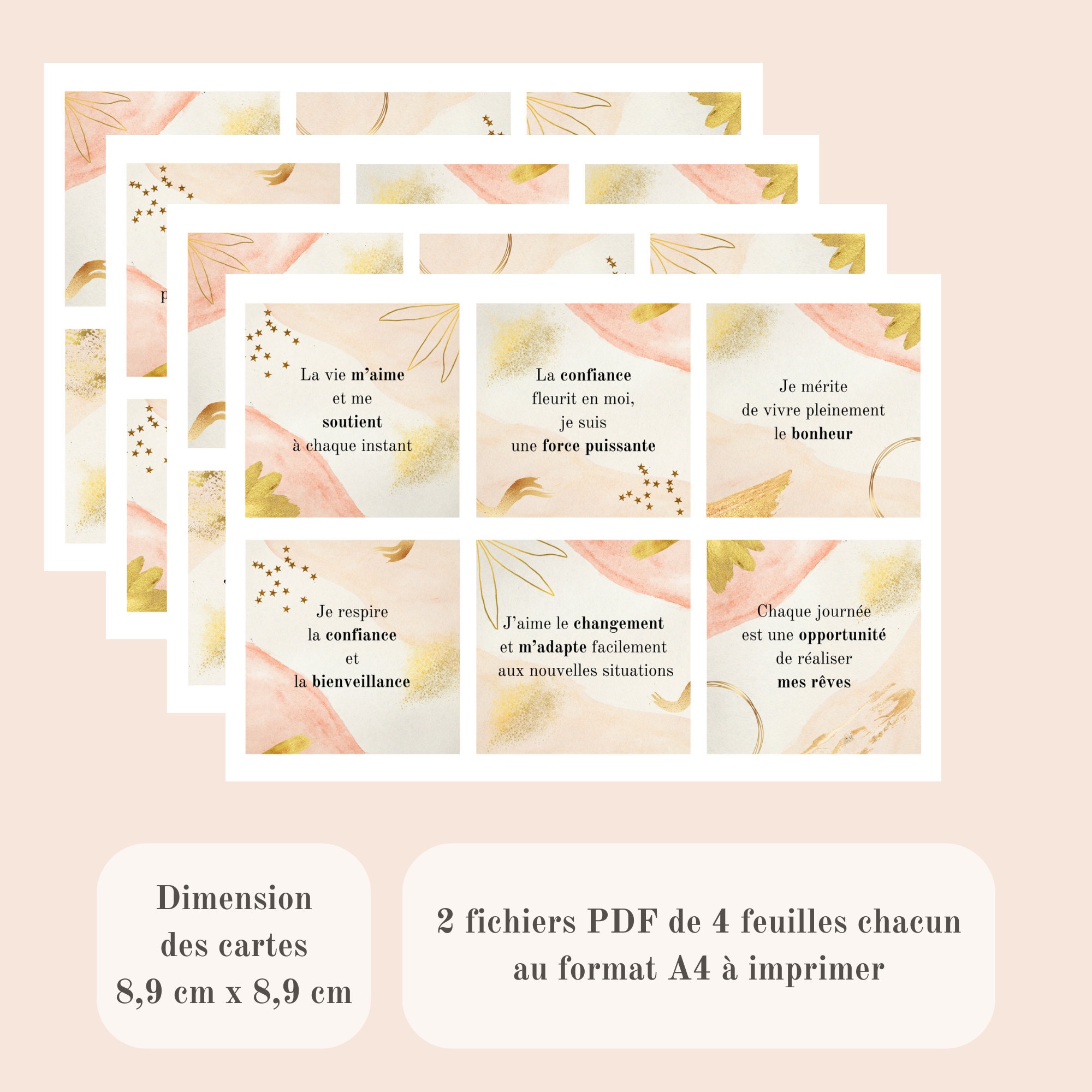 48 Printable Positive Affirmation Cards, in French, Self-confidence ...
