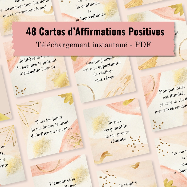 48 Printable Positive Affirmations Cards, in French, Self-confidence ...