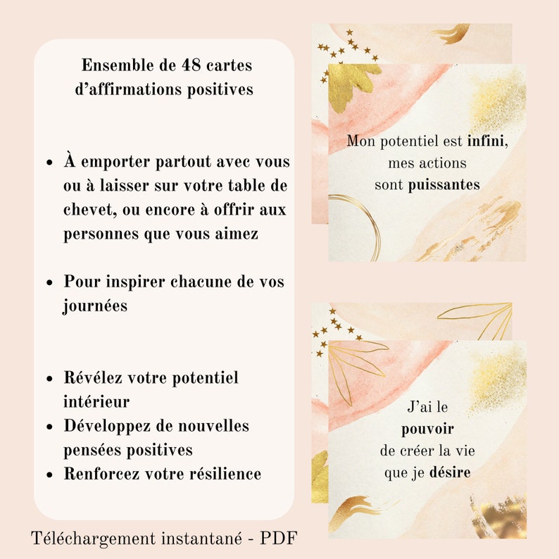 48 Printable Positive Affirmations Cards, in French, Self-confidence ...