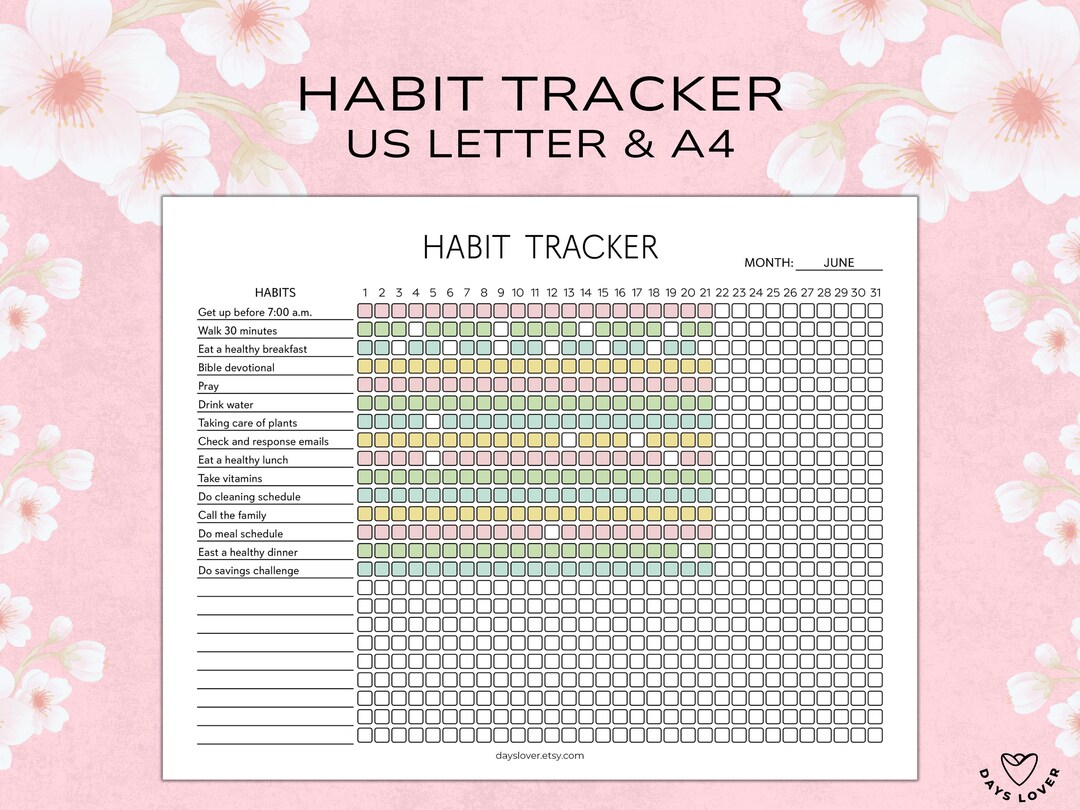 Monthly Habit Tracker Printable Daily Habit Tracker Template Daily ...