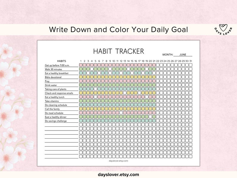 Monthly Habit Tracker Printable Daily Habit Tracker Template Daily ...