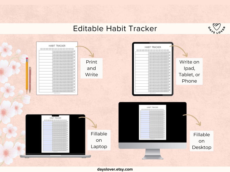 Editable Habit Tracker Printable Daily Habit Tracker Template Daily ...