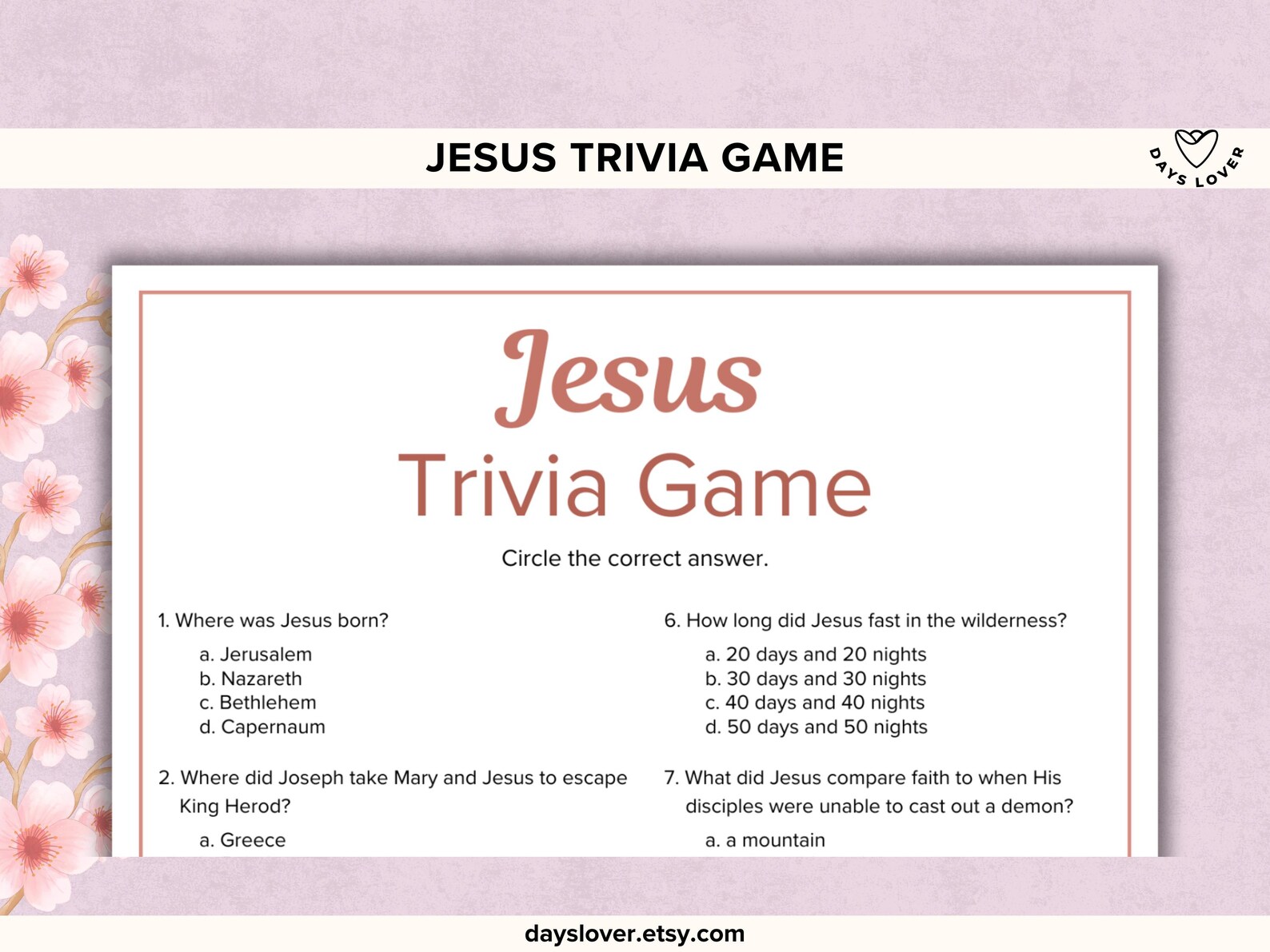 Jesus Trivia Game Kids Activity Sunday School Printable Bible Study ...