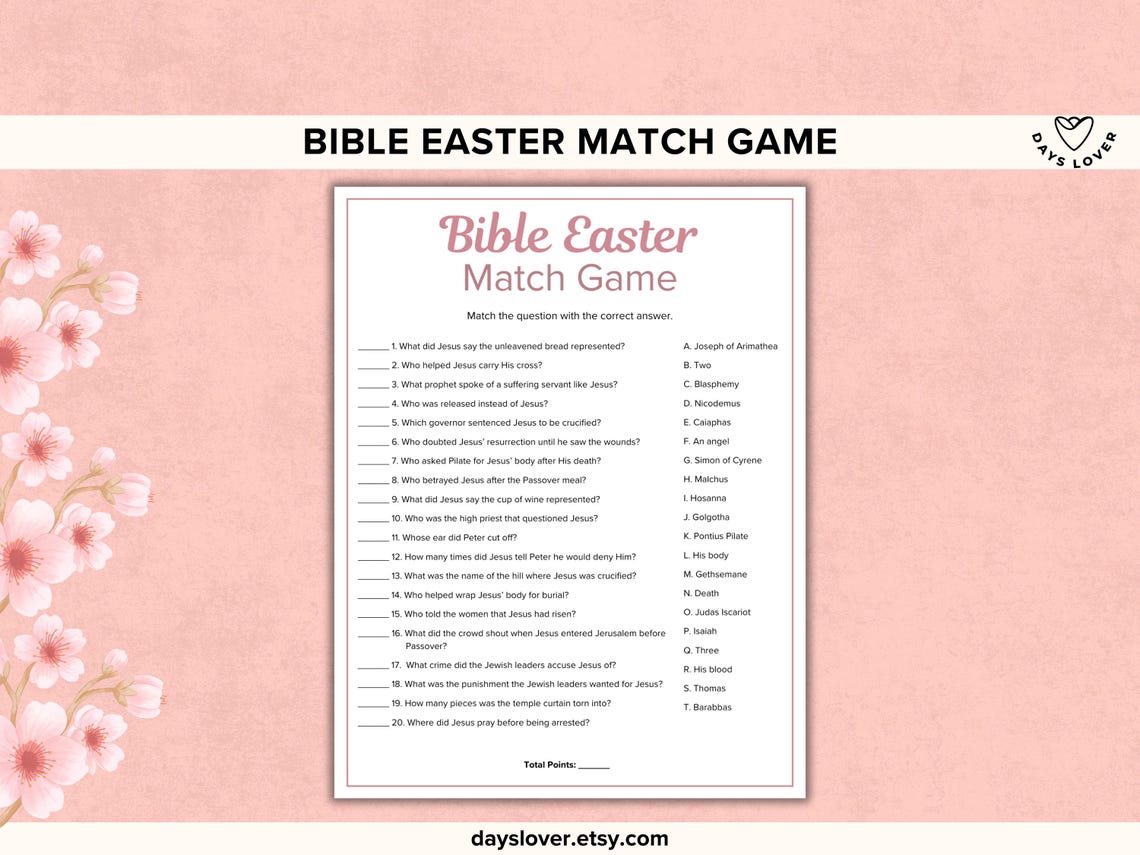 Bible Easter Match Game Christian Sunday School Youth Group Church ...