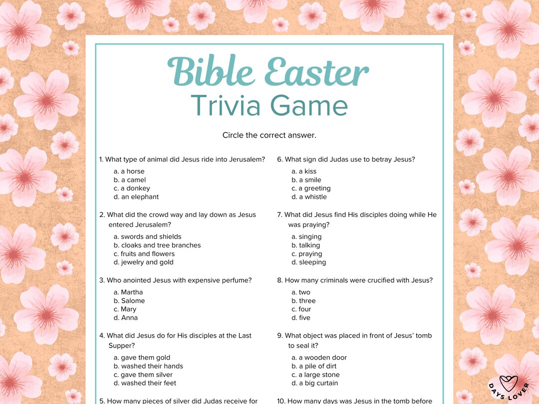Easter Trivia Game Christian Church Sunday School Kids Activity Youth ...