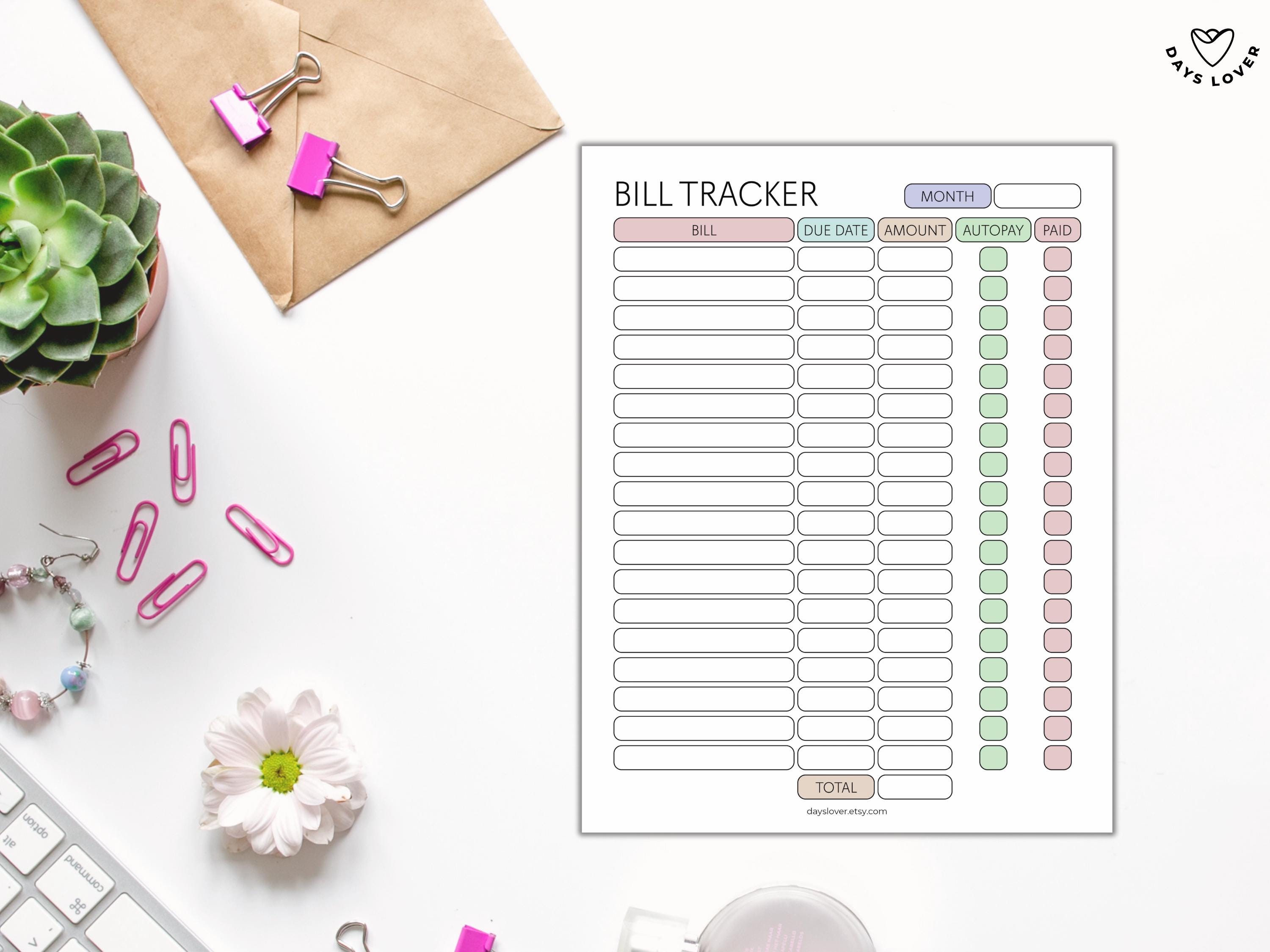 Editable Monthly Bill Tracker ADHD Bill Payment Checklist Tracker ...