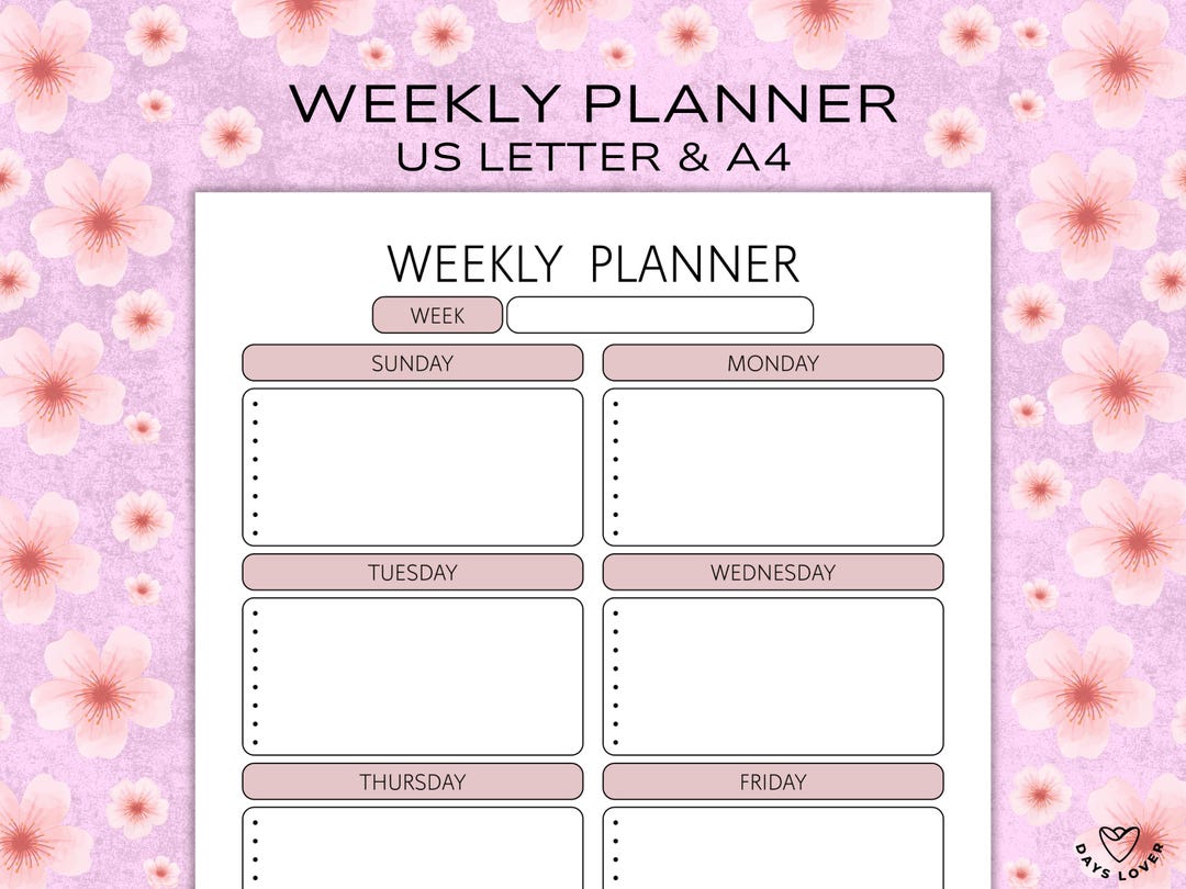Pink Weekly Planner Printable ADHD Weekly Planner Daily Task Organizer ...