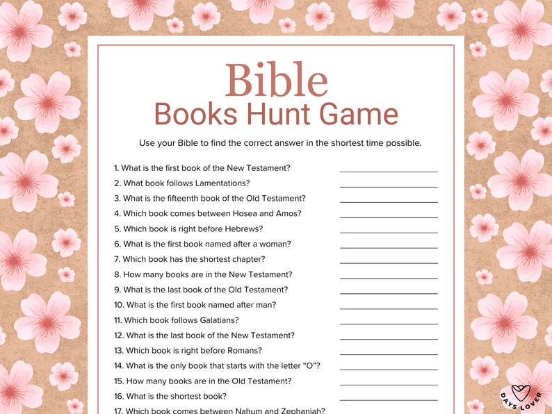 Books of the Bible Scavenger Hunt Game for Kid Church Game for Women ...