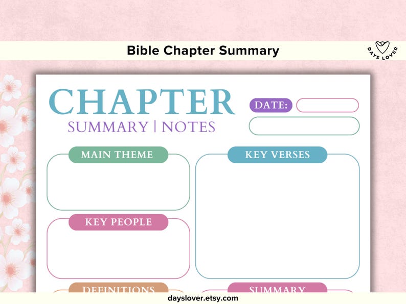 Bible Chapter Summary Template Printable Bible Study Sheet Christian ...