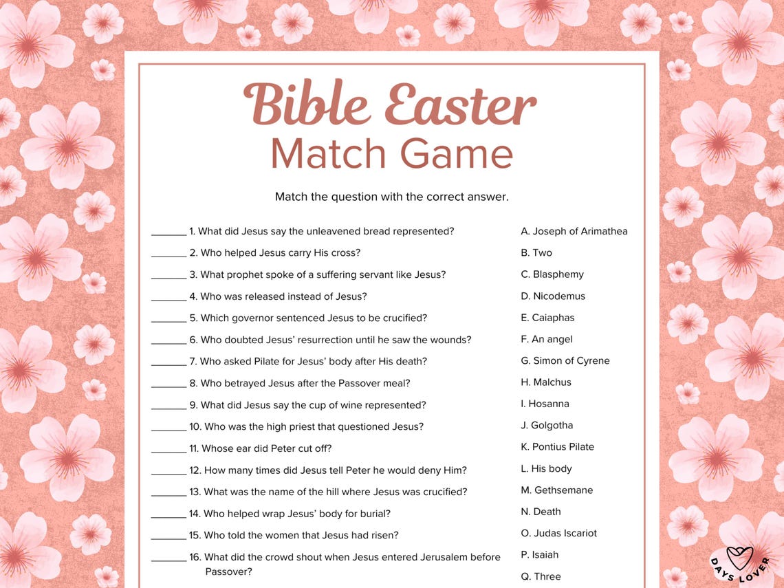 Bible Easter Match Game Christian Sunday School Youth Group Church ...