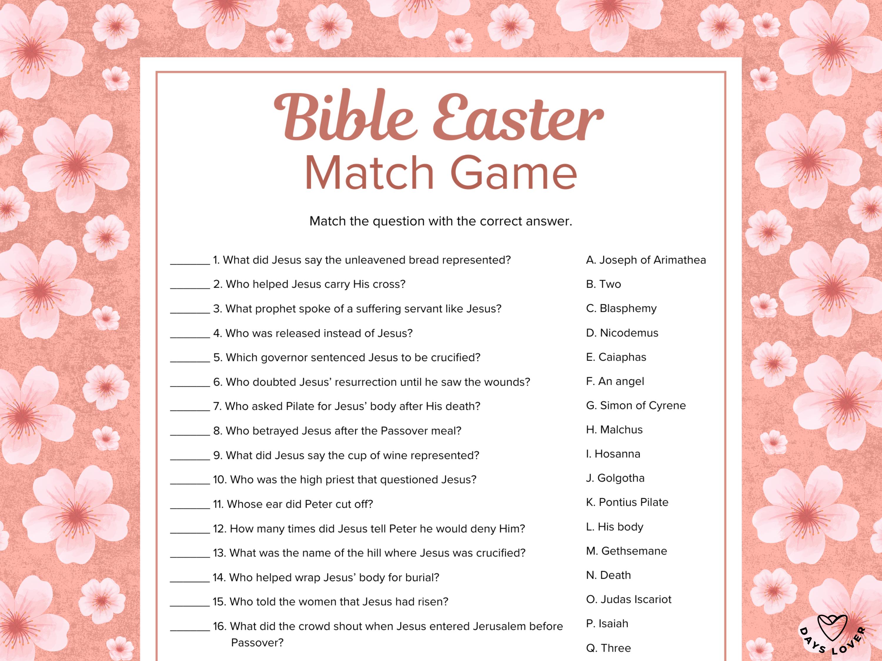 Bible Easter Match Game Christian Sunday School Youth Group Church ...