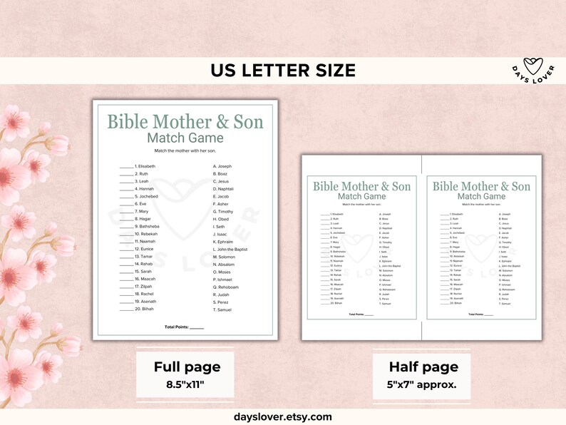 Bible Mothers Day Game Printable Women Ministry Game Mother and Son ...