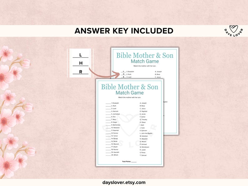 Bible Mothers Day Game Printable Women Ministry Game Mother and Son ...