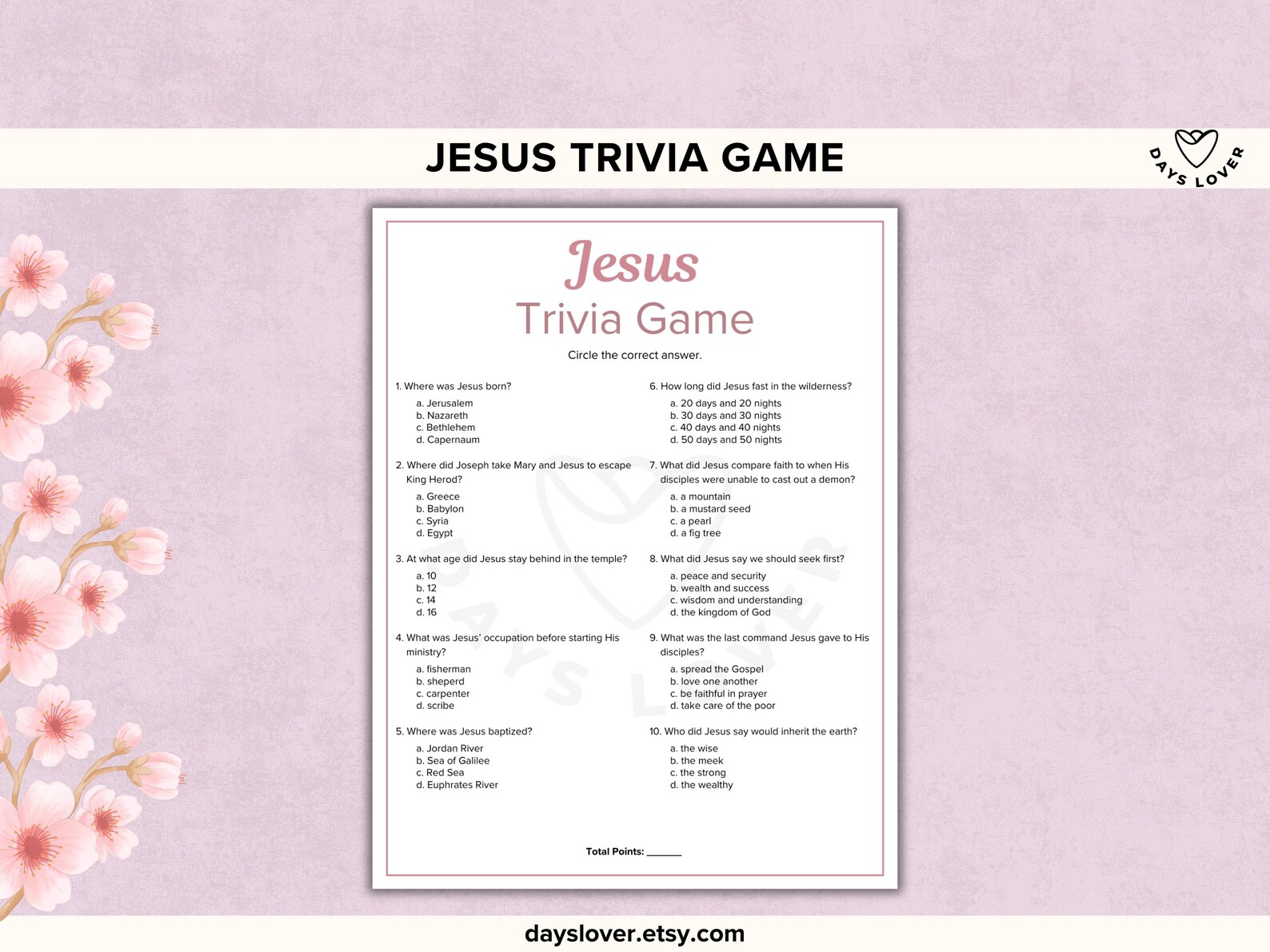 Jesus Trivia Game Kids Activity Sunday School Printable Bible Study ...